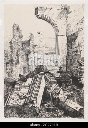 Bourscheid Castle on the river Sûre. In the foreground the facade of ...
