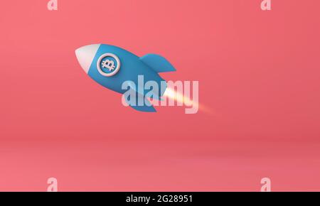 Bitcoin cryptocurrency rocket taking off to 10,000 price point. 3D ...