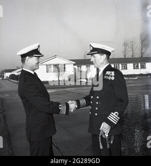 1960s, historical, outside HMS Caledonia, two decorated Royal Naval ...