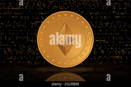 Ethereum ETH cryptocurrency symbol gold coin on green screen background ...