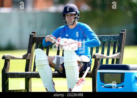 England's Dom Sibley during the nets session at Lord's, London. Picture ...