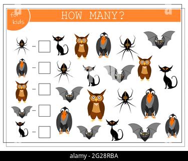 Halloween color by number game with owl in a hat. Spooky character ...
