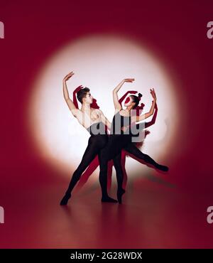 Contemporary art. Young woman rising flag of Ukraine, promoting ...