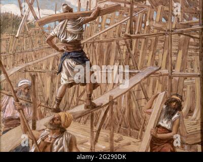 Illustration of Noah and the Building of the Ark (Genesis) from the ...