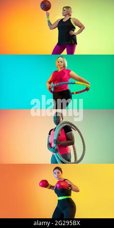 Female sportswear and different equipment for pilates on light wooden ...