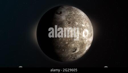 Satellite Oberon or Uranus IV, moon of Uranus, rotating. 3d render ...