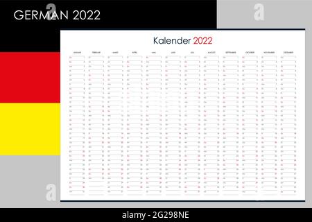 German calendar planner for 2022. German language, week starts from ...