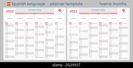 2022 calendar. Spanish planner template. Week starts Monday. Vector ...