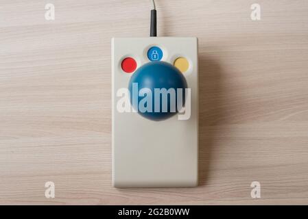 Close-up of a specialized computer mouse and keyboard for people with ...