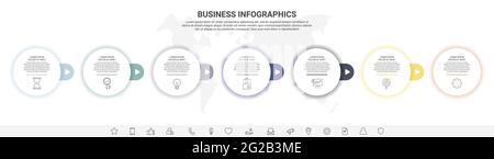 Vector infographics seven circles with arrows. Line business concept of ...