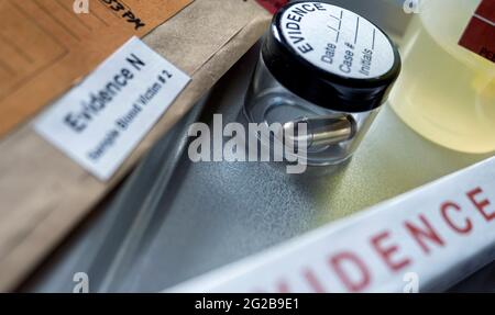Criminalistic Laboratory, Bullet shell analysis, conceptual image Stock ...