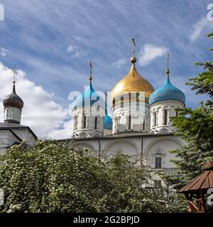 Moscow, Russia - May, 2020, The domes of the Novospassky monastery ...