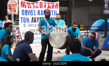 Athens, Greece. 10th June, 2021. Greek Unions protest in Athens against ...