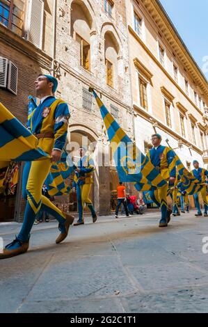 SIENA, ITALY - JUNE 16, 2013: competitions of the flag wavers and the ...