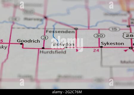 Bowdon North Dakota USA shown of a Road map or Geography map Stock ...