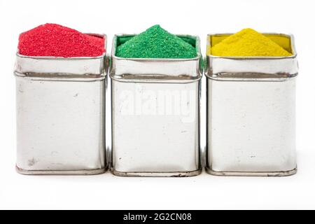 Squre Tin Box in Red Green And Yellow Color Filled Isolated In White ...