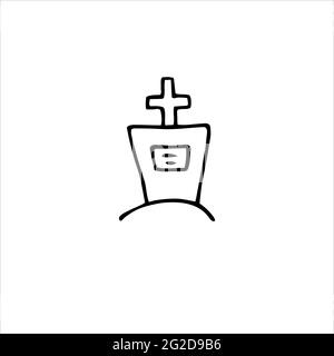 Vector hand drawn doodle headstone with cross and with earth Simple ...