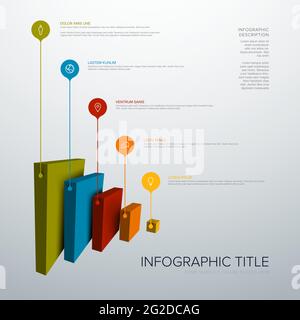 Vector Infographic vertical layers template with five levels for material structure - color side ...