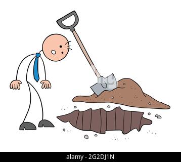 Stickman businessman character digging the ground and big treasure ...