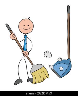 Stickman businessman character with broom and dustpan, sweeping the ...