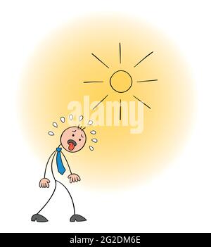 Stickman businessman character walks in hot weather and his tongue is ...