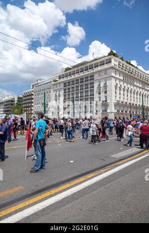 Athens, Greece. 10th June, 2021. Greek Unions protest in Athens against ...