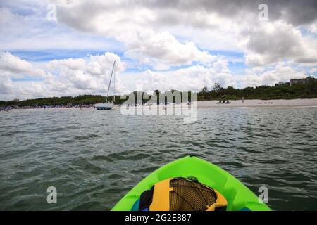 Shipwrecked sailboat on the beach of Clam Pass in Naples, Florida seen ...