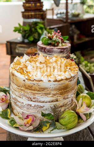 Tasty cake decorated for birthday, anniversary or wedding party Stock ...