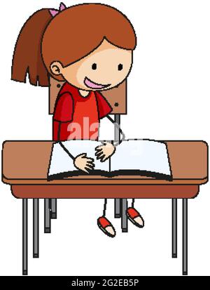 A doodle kid doing homework cartoon character isolated illustration ...