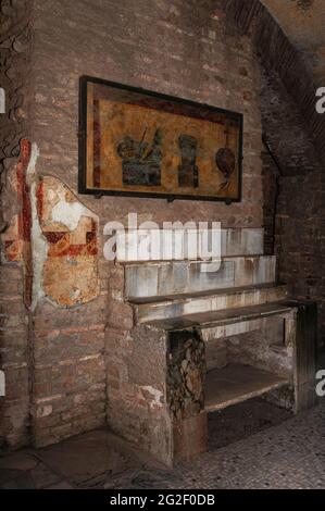 Stove of an ancient bar (thermopolium) in Pompeii, Italy. Pompeii is an ...