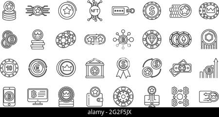 Tokens coins icons set. Outline set of tokens coins vector icons thin ...