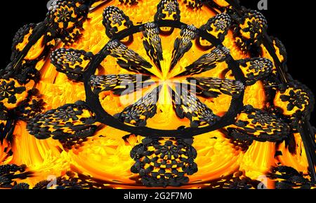 lava fractal world surrounded by geometric shapes. Lava landscape ...