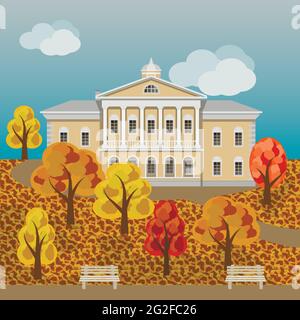 Cartoon fairy tale castle or rich mansion in green summer landscape ...