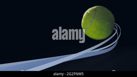 Composition of tennis ball on black background with light trails Stock ...