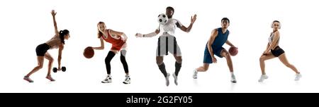 Collage about fit men and women at the fitness gym. Sport, training ...