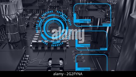 Composition of digital screens over computer processor circuit board ...