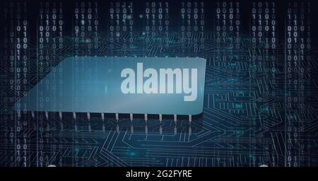 Composition of binary coding over computer circuit board Stock Photo - Alamy
