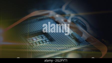 Composition of grid over computer processor circuit board server Stock Photo - Alamy