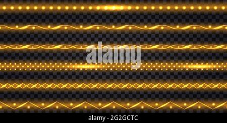 Golden LED strips and garlands with neon glowing effect and glitter ...