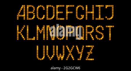 Disco type font with glowing light bulbs, vector alphabet letters ...