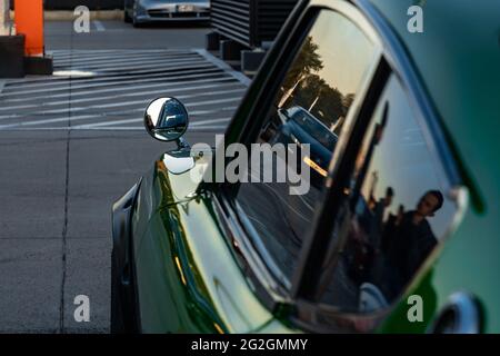 Wroclaw, Poland - July 9 2020: Meeting of fans of old cars at parking ...
