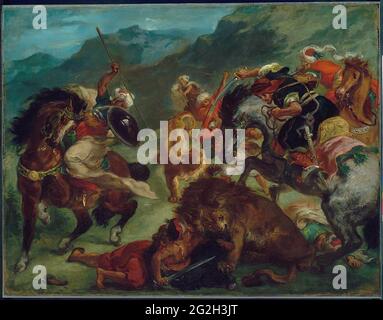 Lion Hunt, Eugene Delacroix, 1858 Stock Photo - Alamy