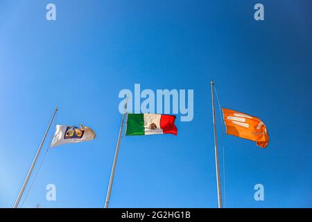 Government flag of the state of Sonora, flag of Mexico and flag with ...