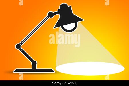 Table office lamp with bulbs shine on surface, 3D rendering Stock Photo ...