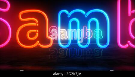 Samba symbol neon symbol. Light color bulbs with Brazil Rio de Janeiro ...