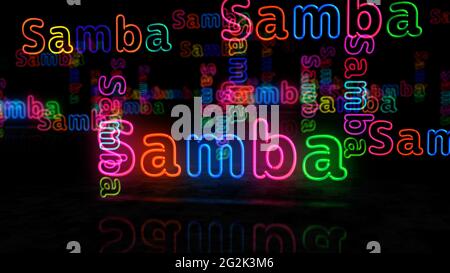 Samba symbol neon symbol. Light color bulbs with Brazil Rio de Janeiro ...