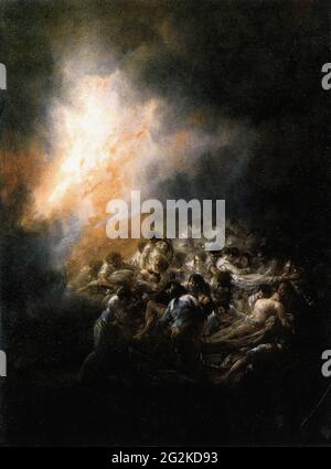 'Fire at Night' by Francisco de Goya depicts a dramatic scene of a fire ...