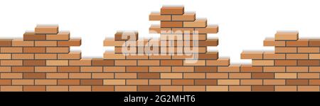 Broken Brick Wall. 3D view, brick stone wall ruined, old building ...