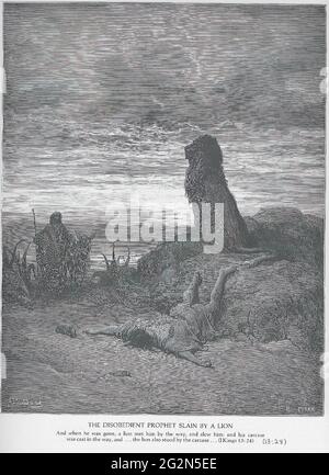 The Disobedient Prophet Is Slain by a Lion by Gustave Dore Stock Photo ...