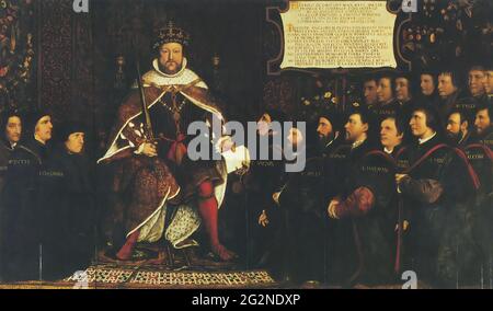 Henry VIII handing over a charter to Thomas Vicary, commemorating the ...